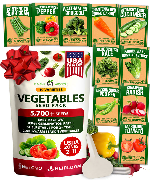 Heirloom Vegetable Seeds, 10 Variety Pack, 5700+ ct - Homegrown Garden